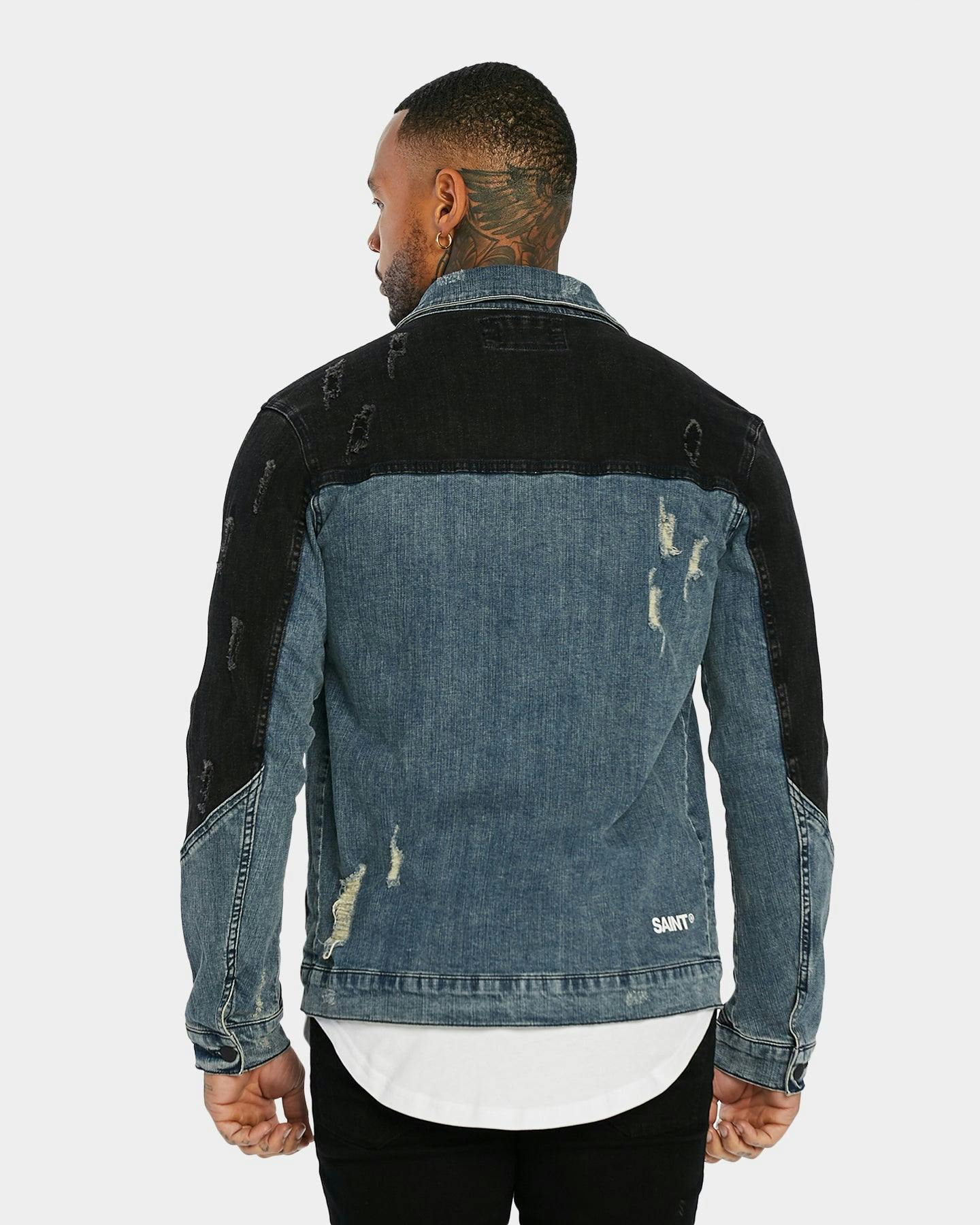 Saint Morta Remake Trucker Denim Jacket Indigo/Black | Culture Kings