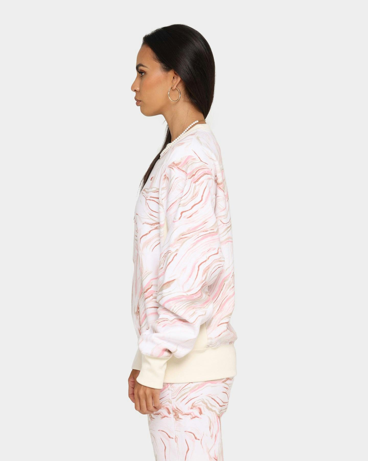 Champion Women's Reverse Weave Marble BF Crew Pebblestone | Culture Kings